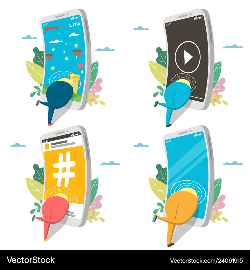 Smartphone addiction icon set isolated Royalty Free Vector