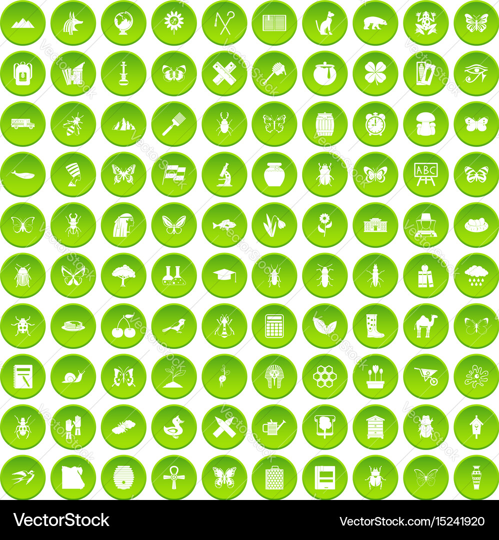 100 insects icons set green circle Royalty Free Vector Image