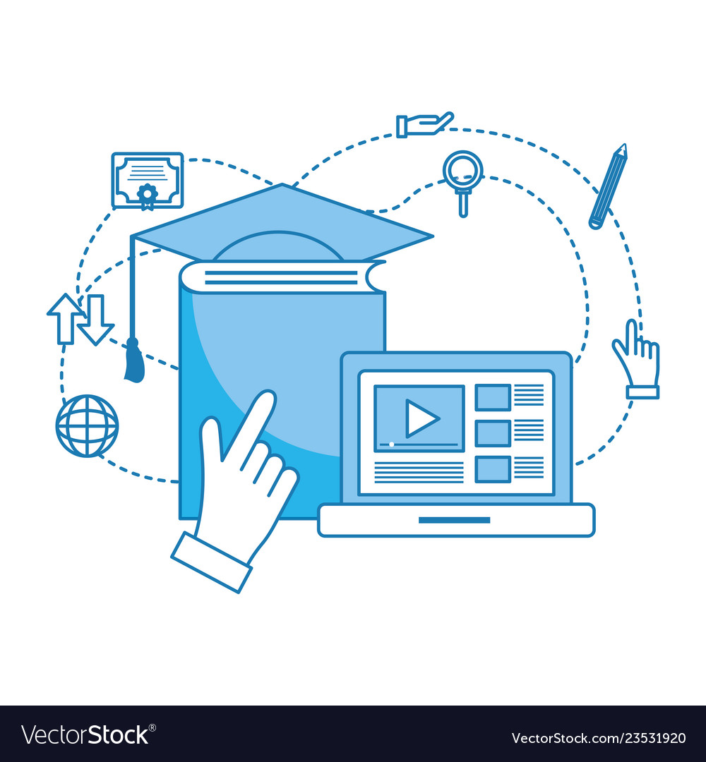 Computer with book Royalty Free Vector Image - VectorStock