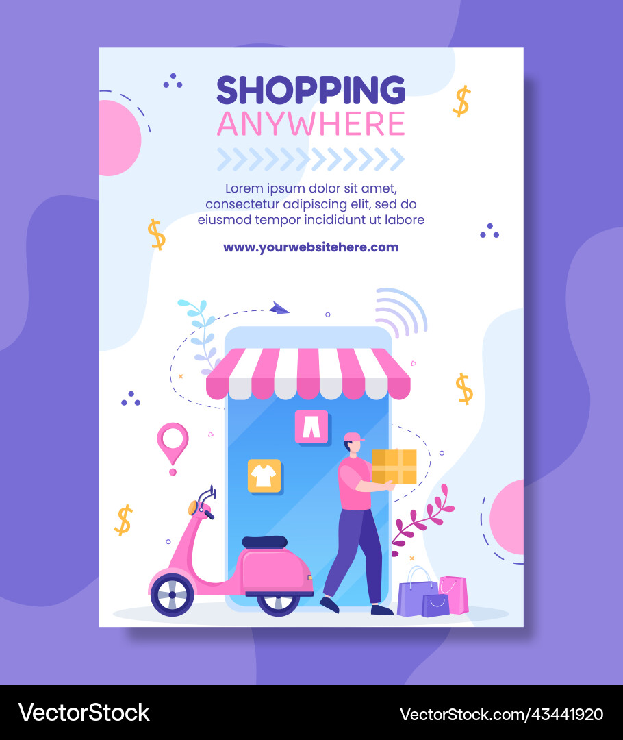 Online shopping poster template flat cartoon Vector Image
