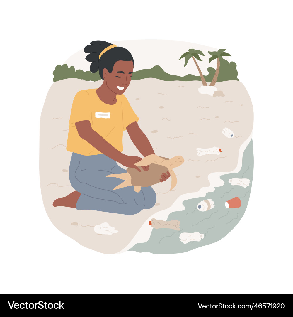 Sea turtle saving isolated cartoon Royalty Free Vector Image
