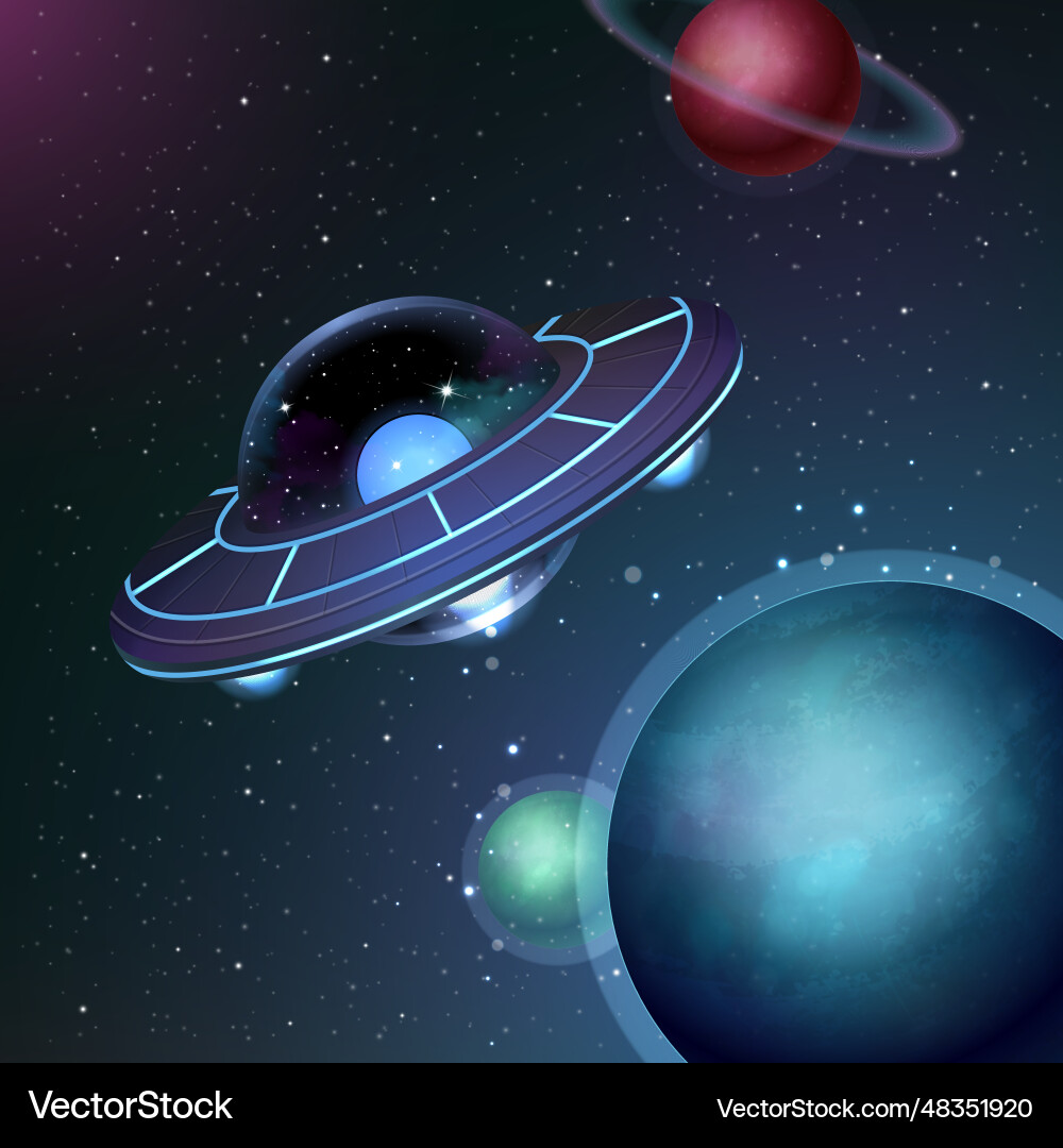 Ufo spacecraft poster Royalty Free Vector Image
