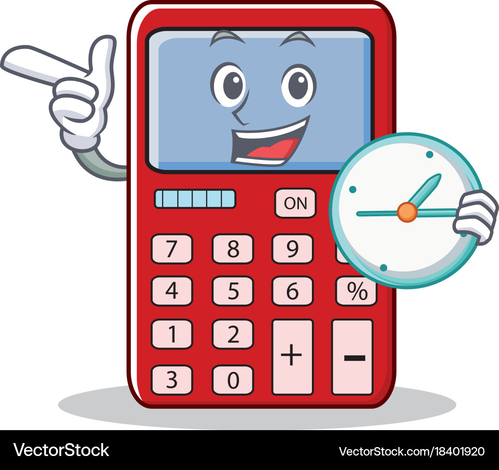 With clock cute calculator character cartoon Vector Image