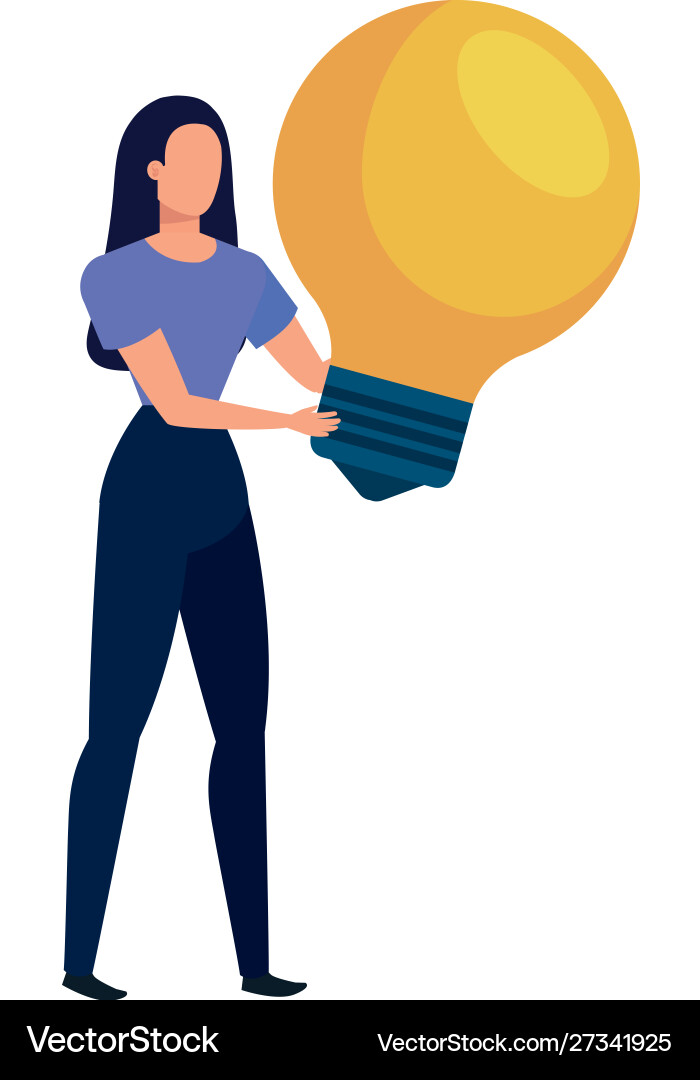 Cute young woman with light bulb Royalty Free Vector Image