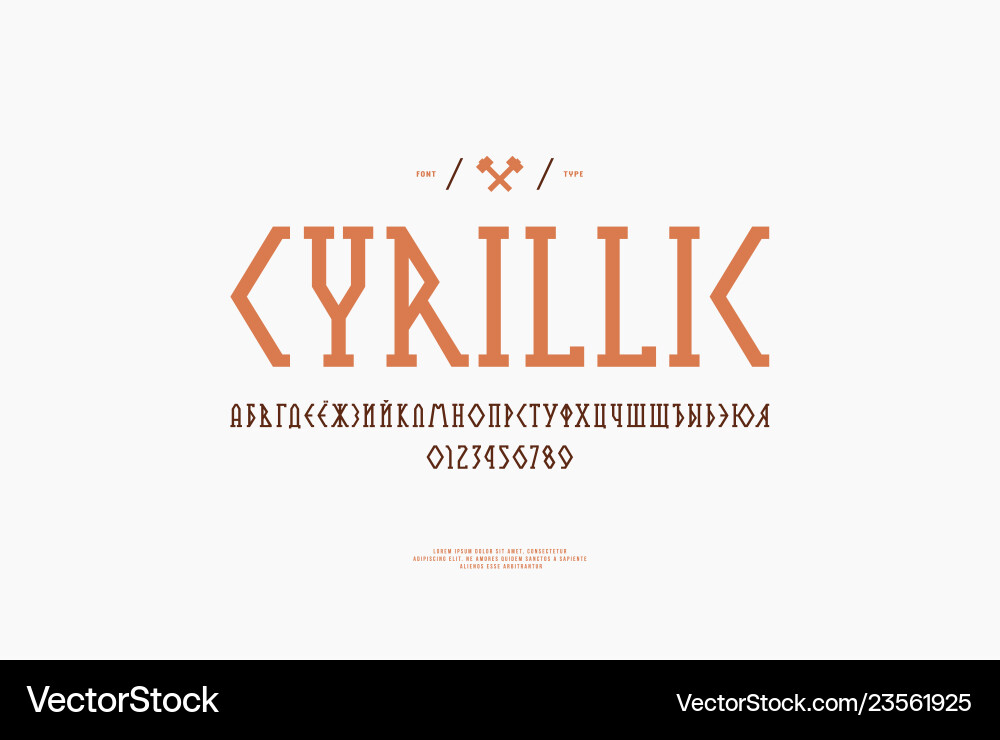 Decorative geometric narrow slab serif font Vector Image