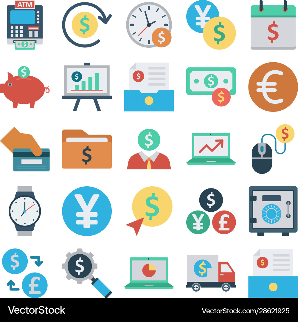 Finance and payments color icons set every Vector Image