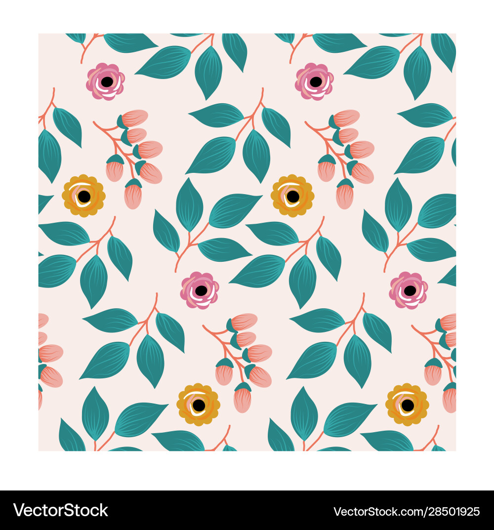 Leaves and flowers in a seamless pattern design Vector Image