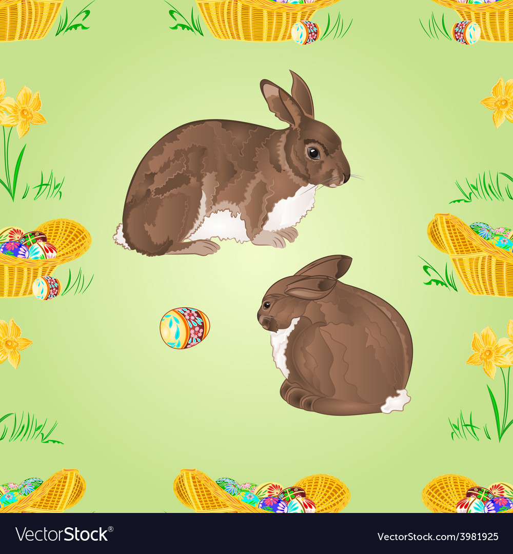 Seamless texture easter rabbits and easter eggs Vector Image