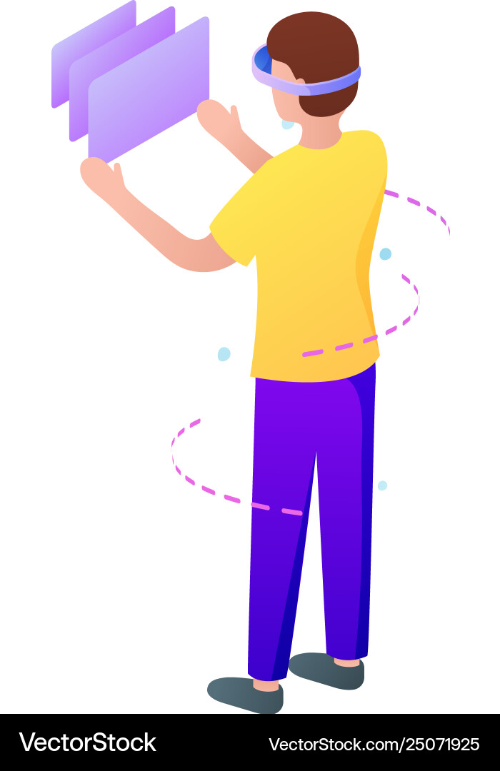 Young boy wearing vr glasses at web surfing Vector Image