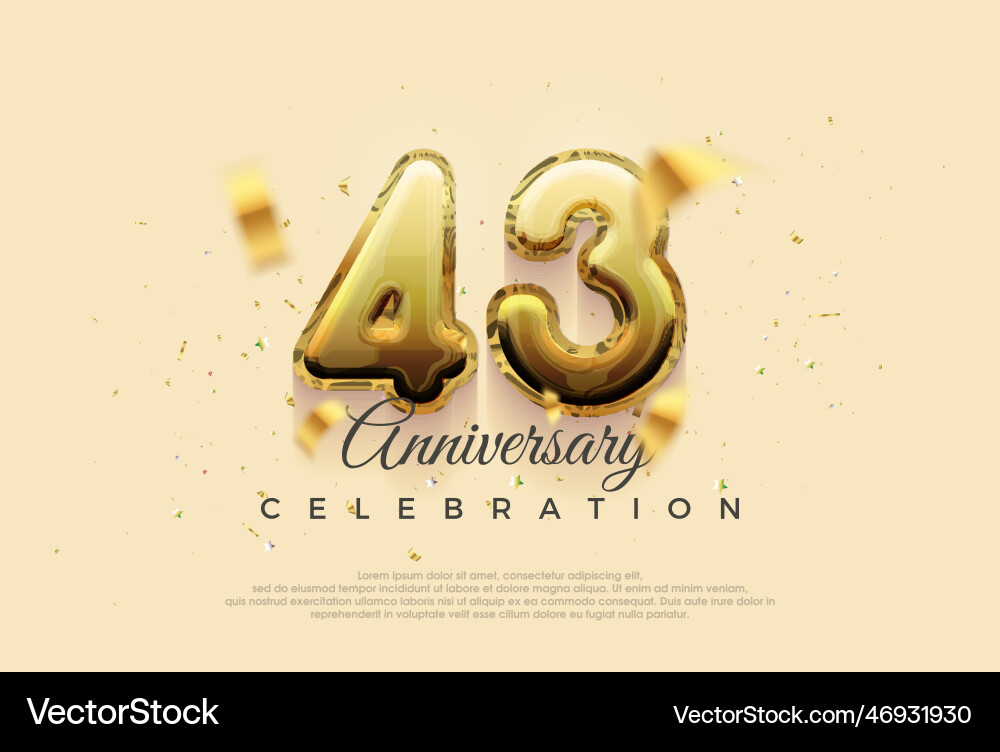 43th anniversary celebration design with shiny Vector Image
