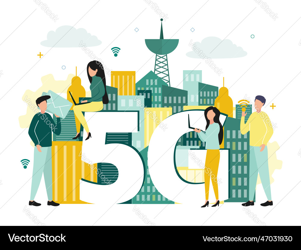 5g internet men and women Royalty Free Vector Image