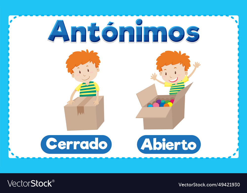 Antonym word card cerrado and abierto means close Vector Image Antonym word card cerrado and abierto means close Vector Image