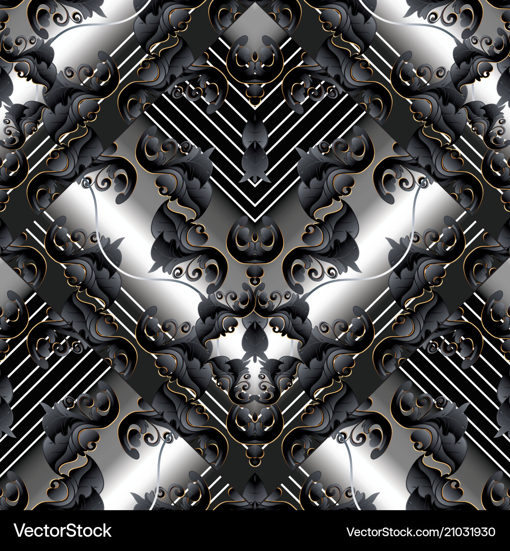 Baroque striped black and white seamless Vector Image