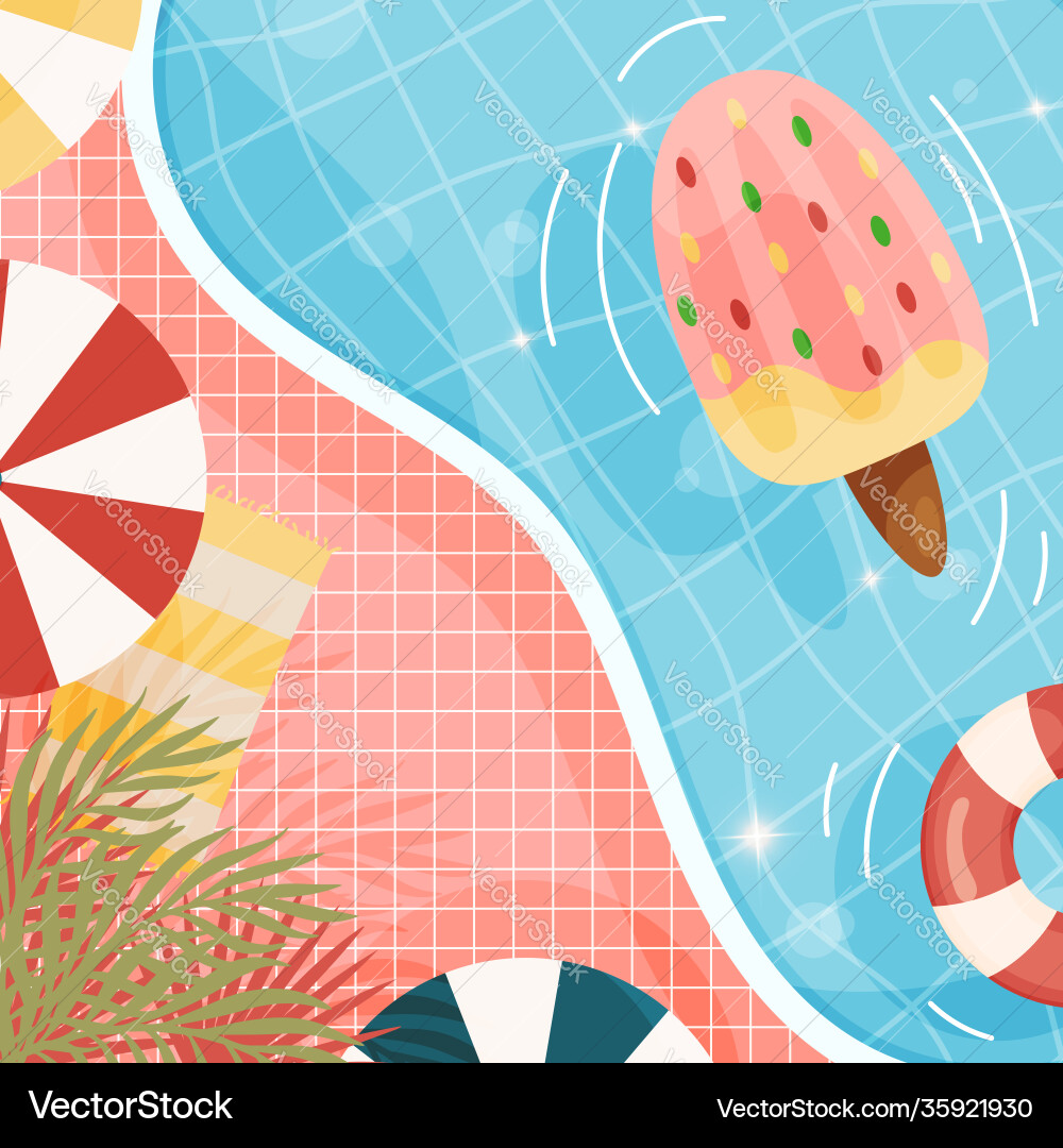Cartoon summer beach pool background with ice Vector Image