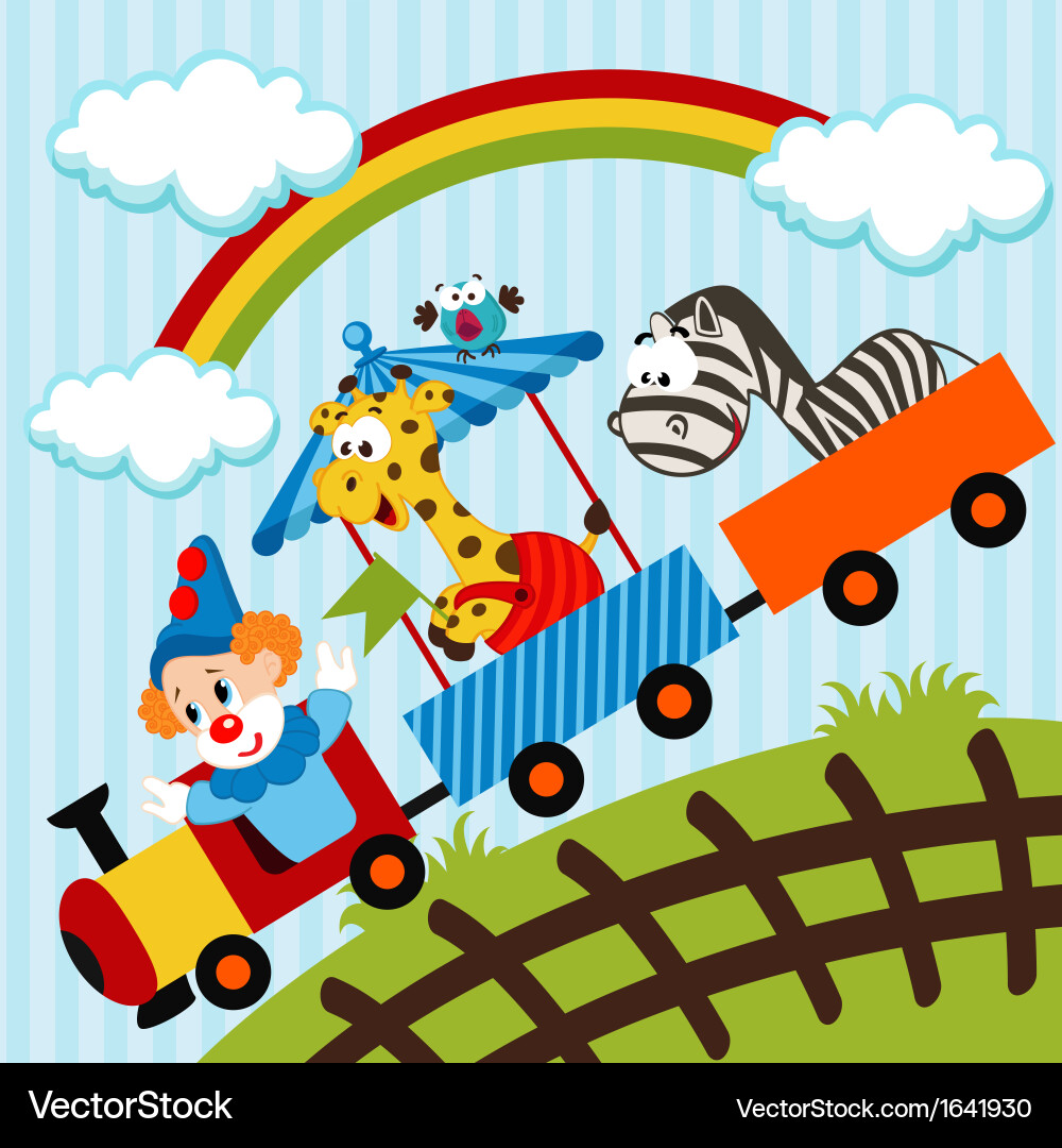 Clown and animals traveling train Royalty Free Vector Image