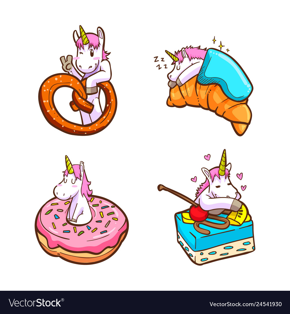 Cute unicorn with foods Royalty Free Vector Image