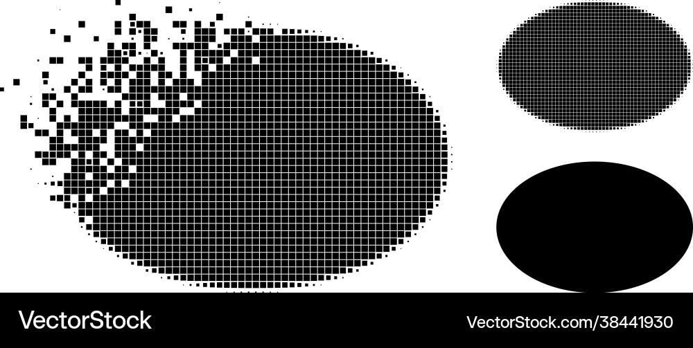Damaged pixelated ellipse icon with halftone Vector Image