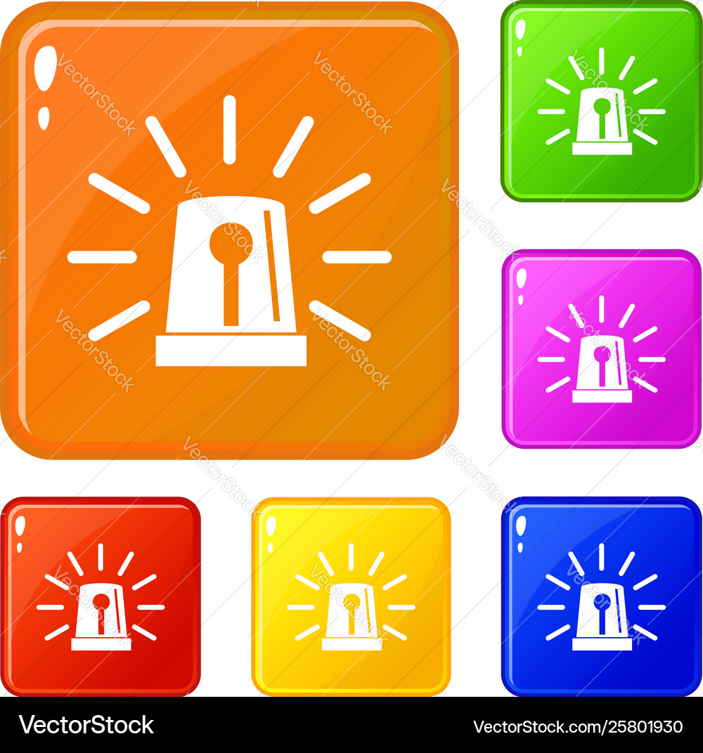 Flashing emergency light icons set color Vector Image