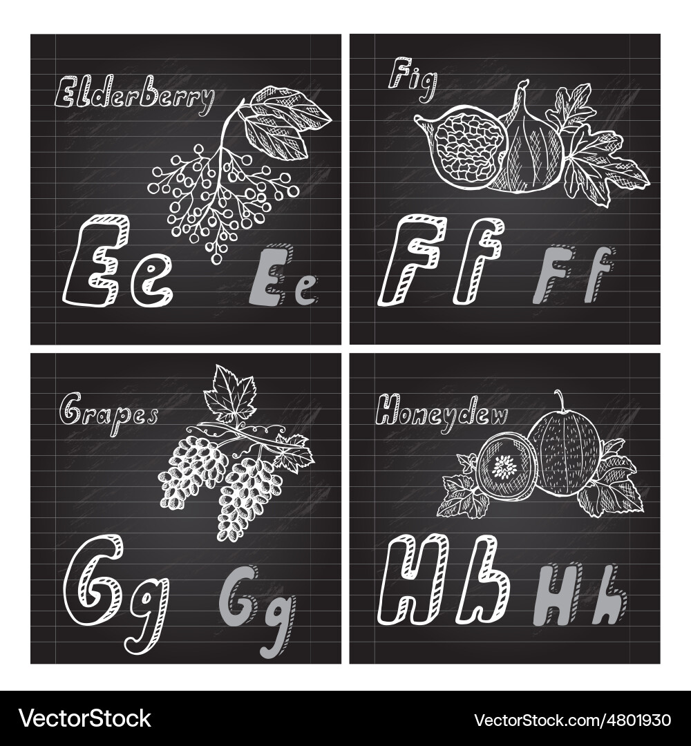 Hand drawn fruits alphabet Royalty Free Vector Image