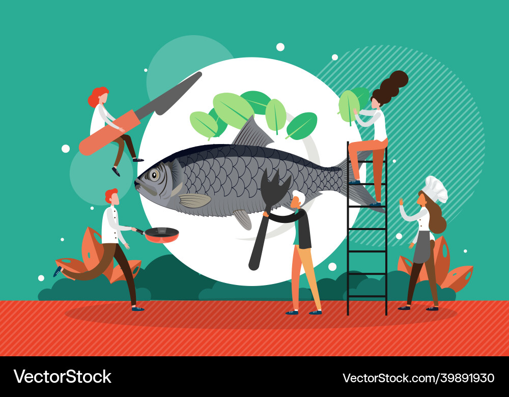Restaurant cafe chef cooking delicious fish Vector Image