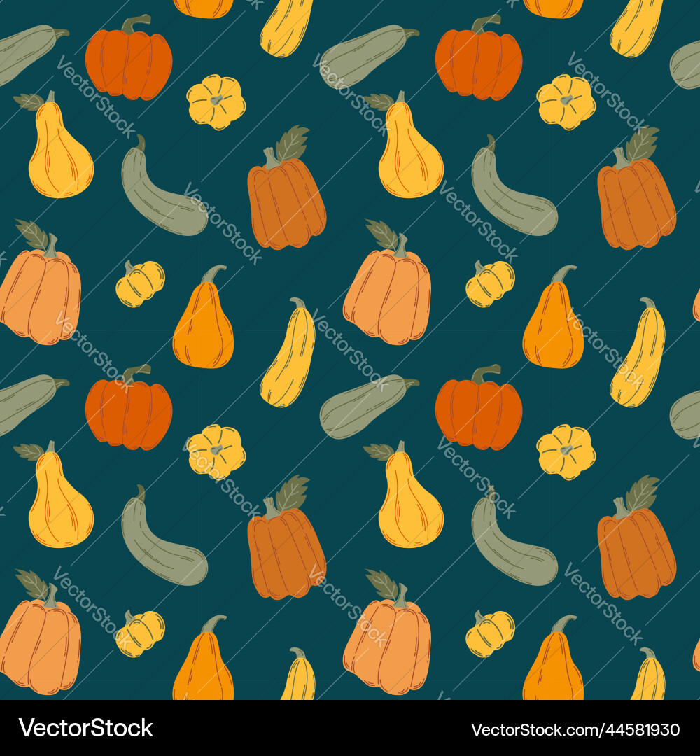Seamless pattern of colorful pumpkins Royalty Free Vector