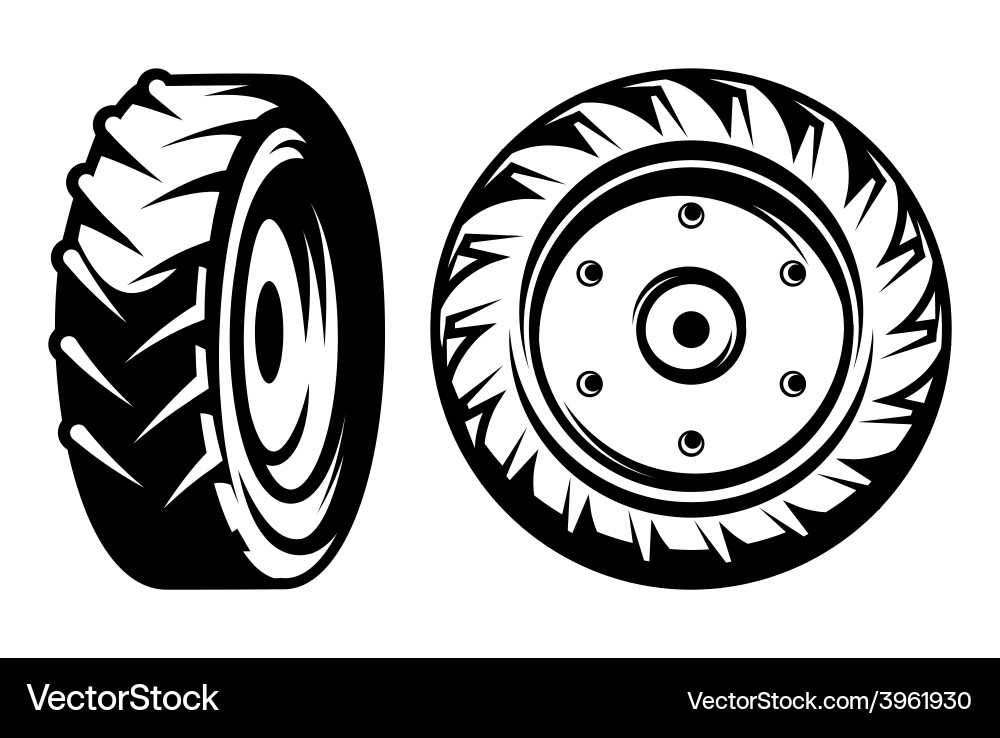 Set monochromatic tractor wheels Royalty Free Vector Image