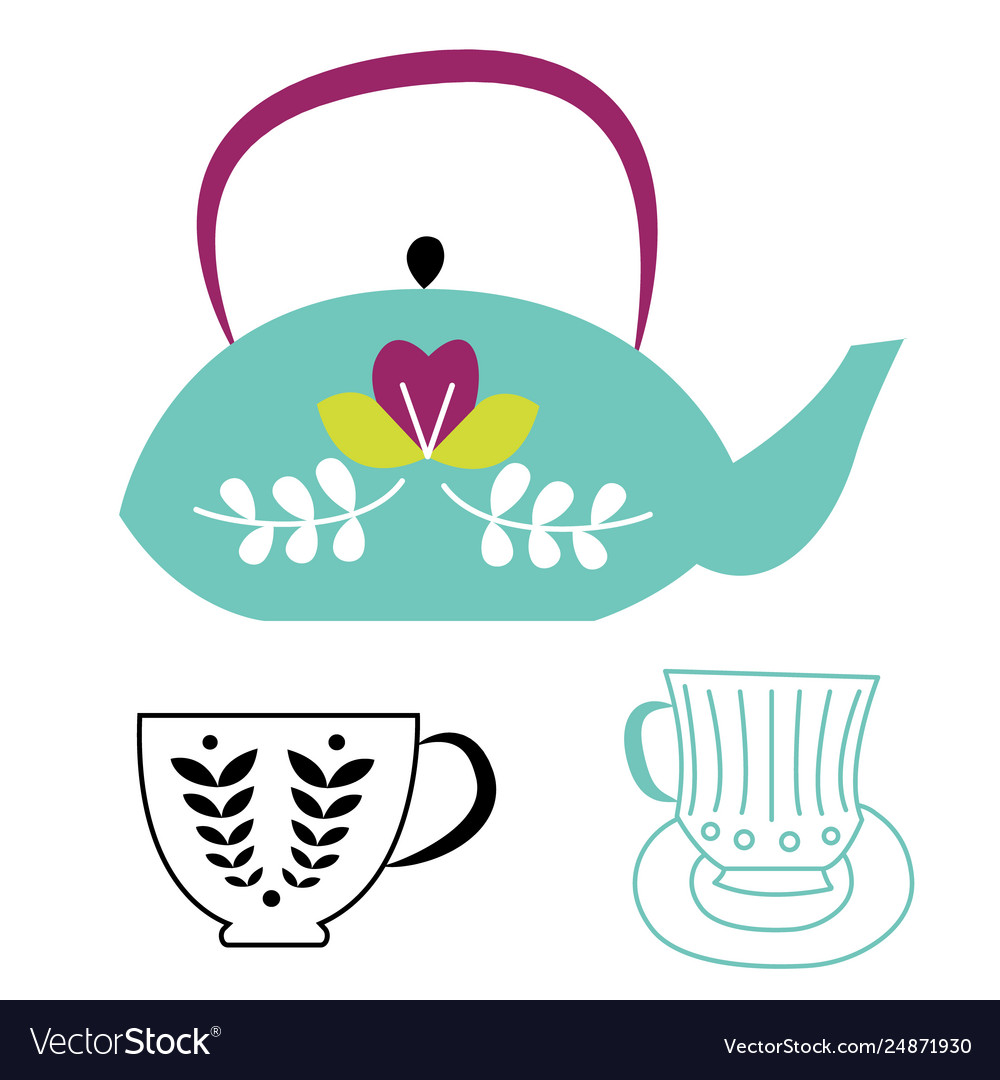 Tea set flat Royalty Free Vector Image - VectorStock
