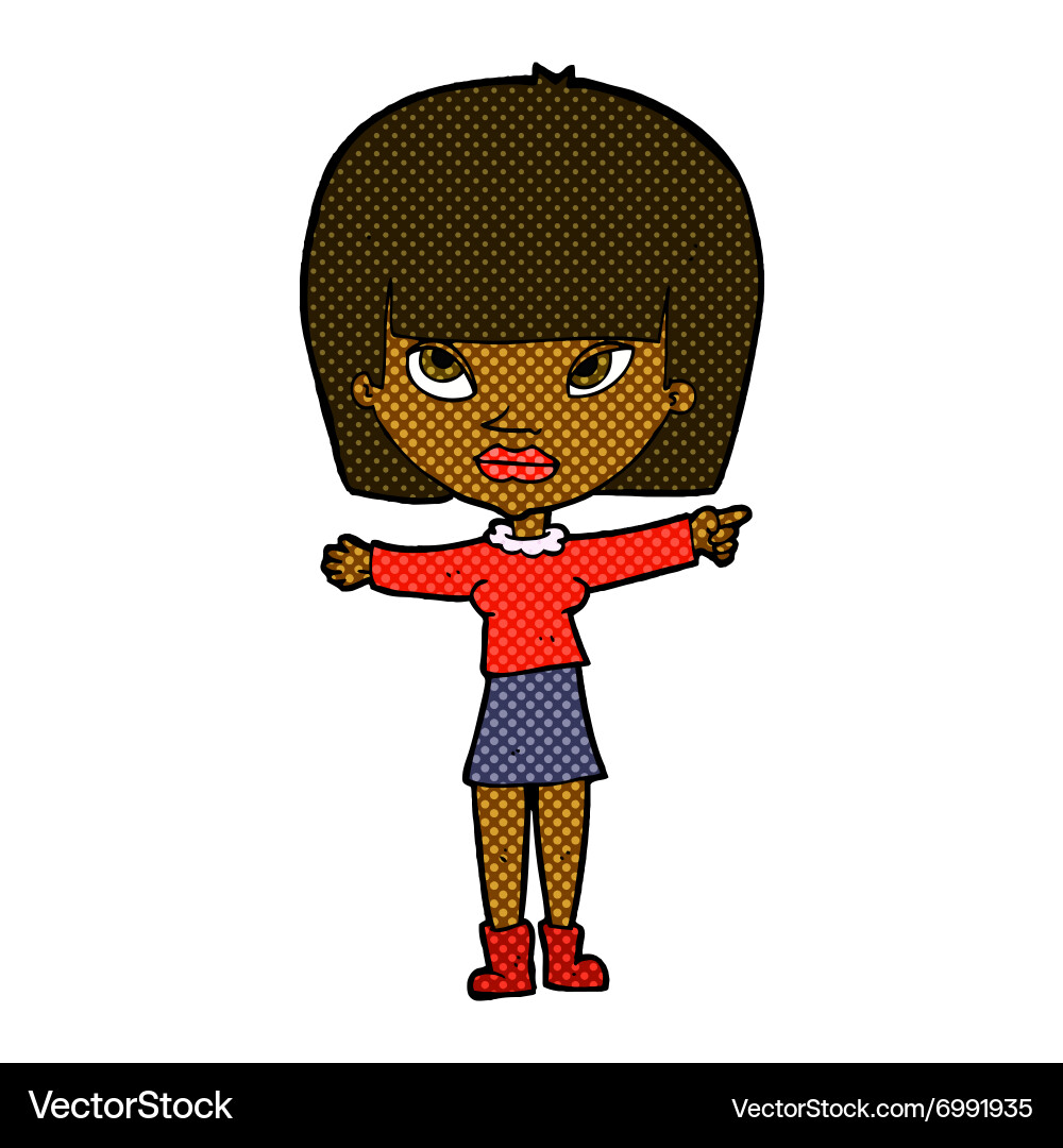 Comic cartoon woman pointing Royalty Free Vector Image