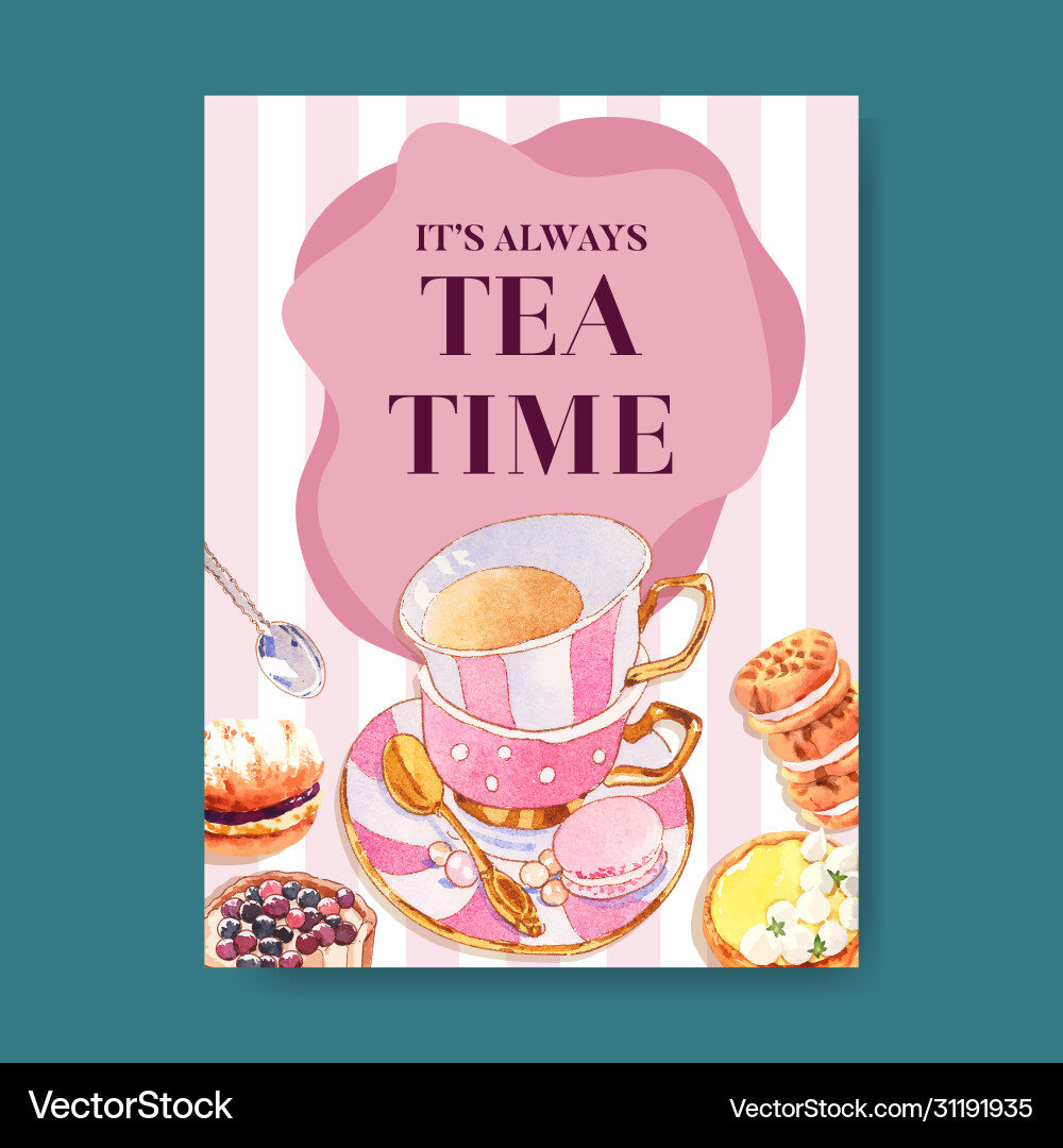 Dessert poster design with tea time biscuit lemon Vector Image