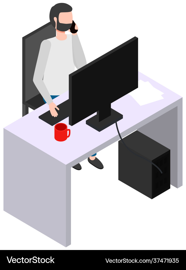 Employee works on computer man talking phone Vector Image
