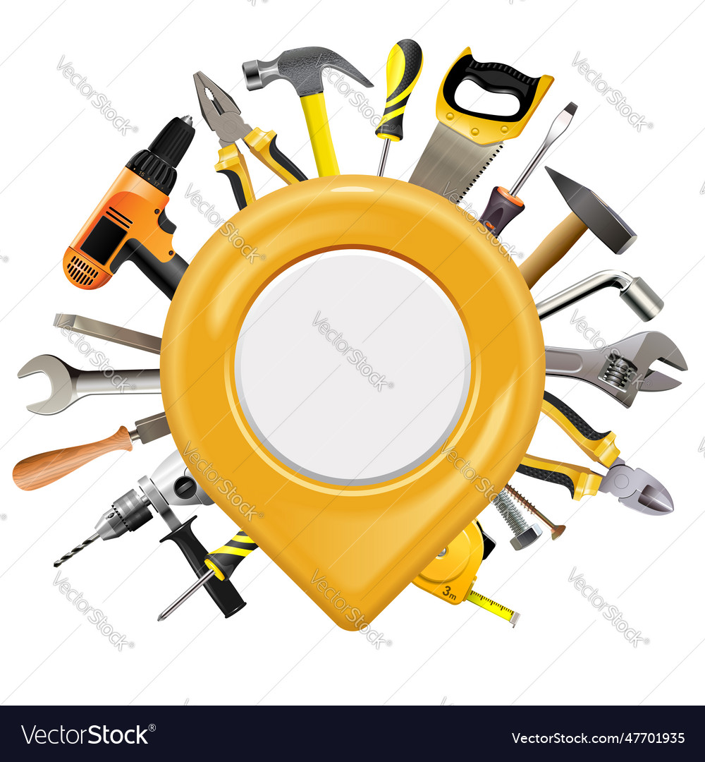 Map pointer with repair tools Royalty Free Vector Image