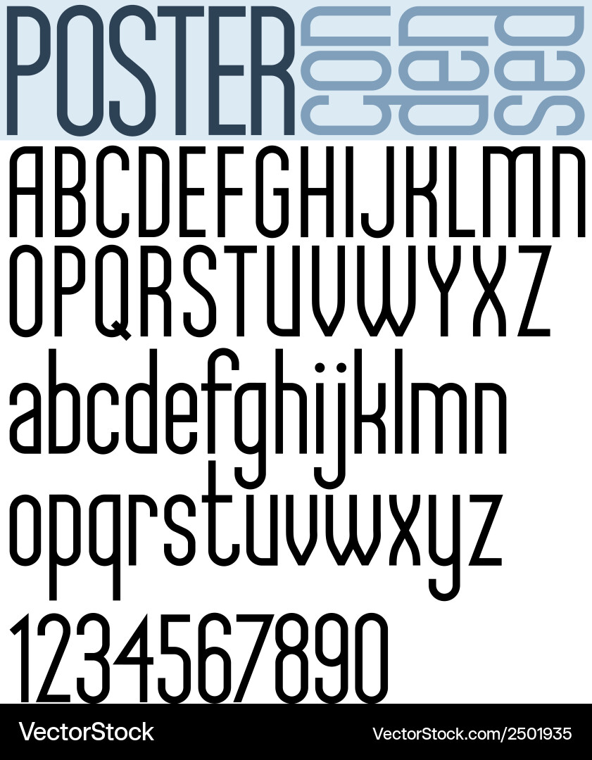 Poster black regular condensed font and numbers Vector Image