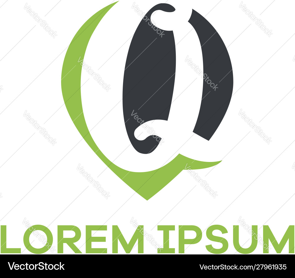 Q letter logo design in pin shape Royalty Free Vector Image