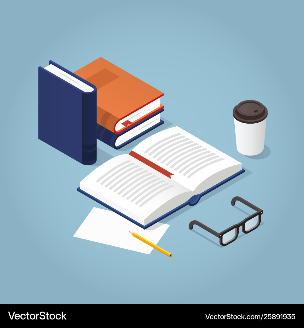 Reading books isometric Royalty Free Vector Image