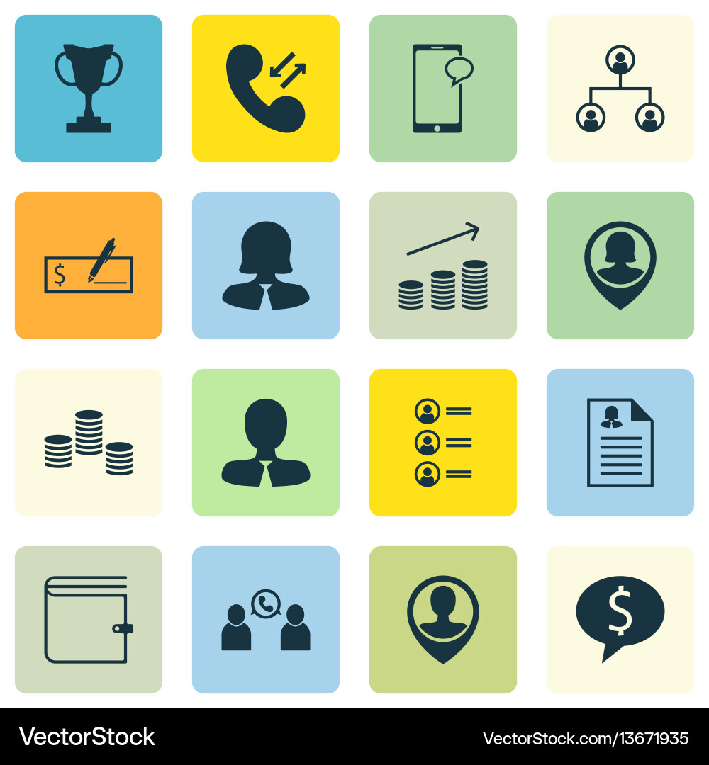 Set 16 management icons includes business Vector Image