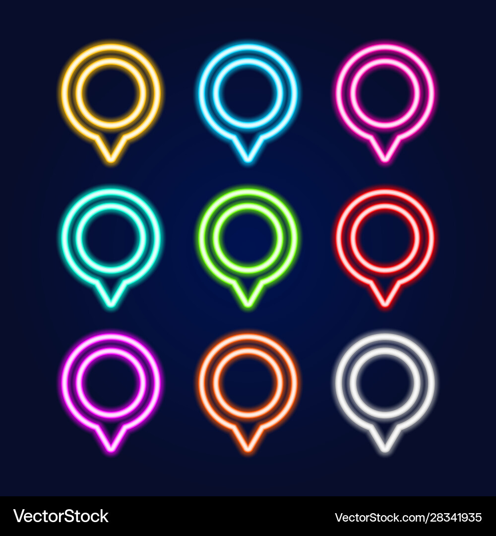 Set realistic isolated neon sign map pin Vector Image