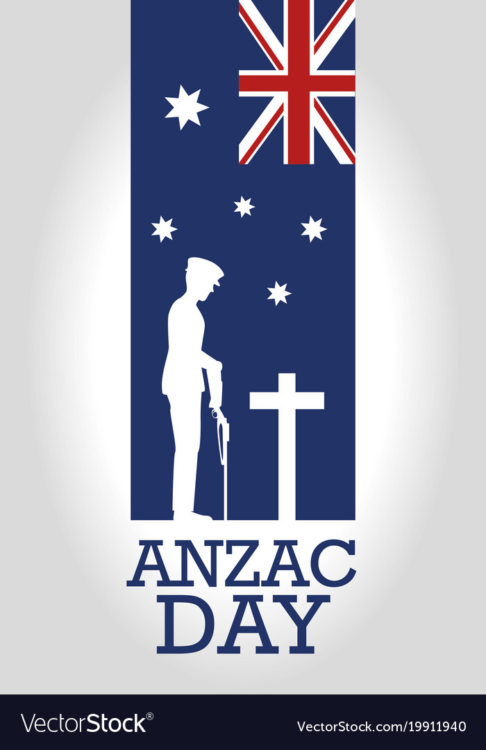 Anzac day poster with soldier standing guard Vector Image