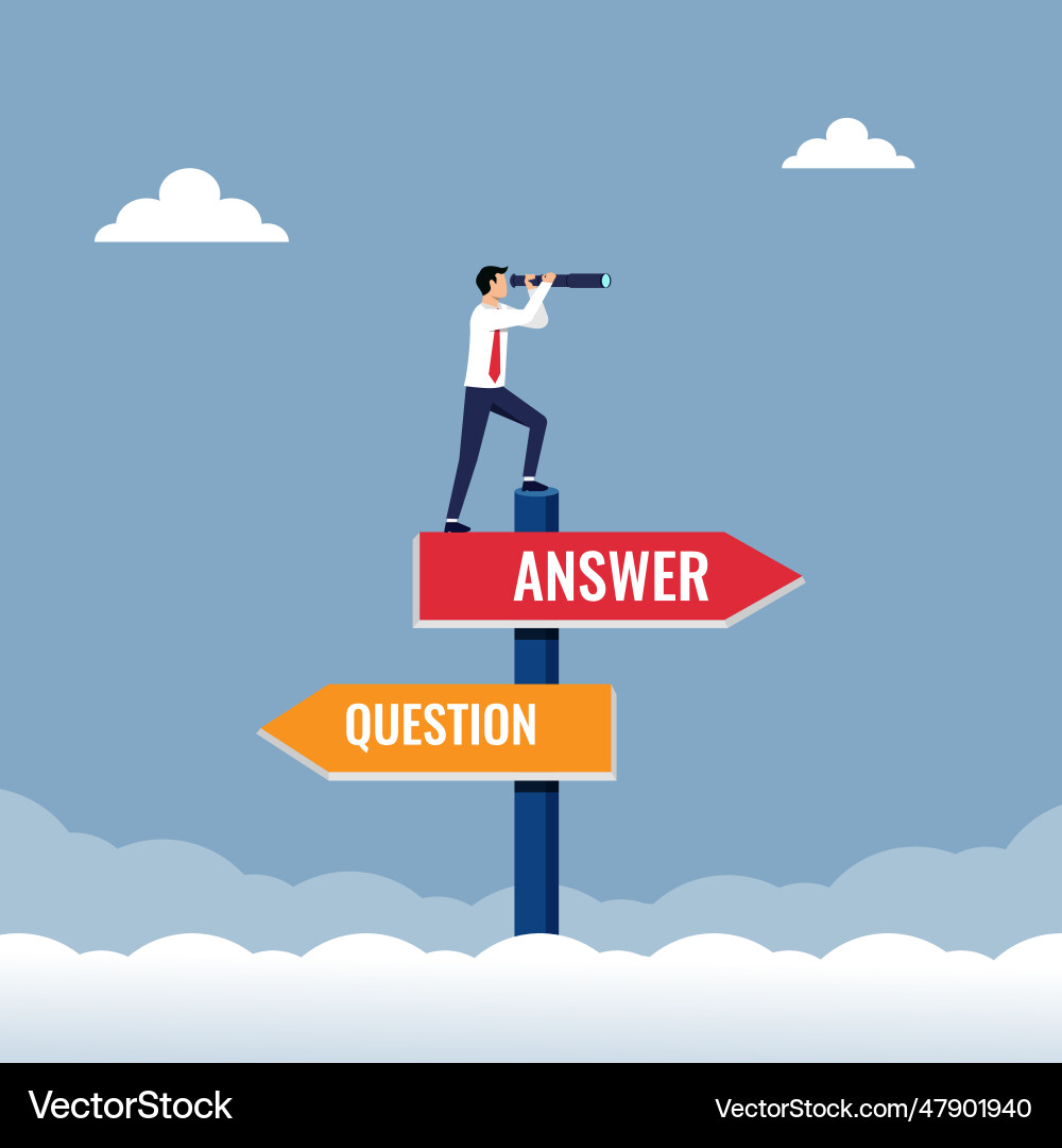 Businessman holds telescope looking for answer Vector Image