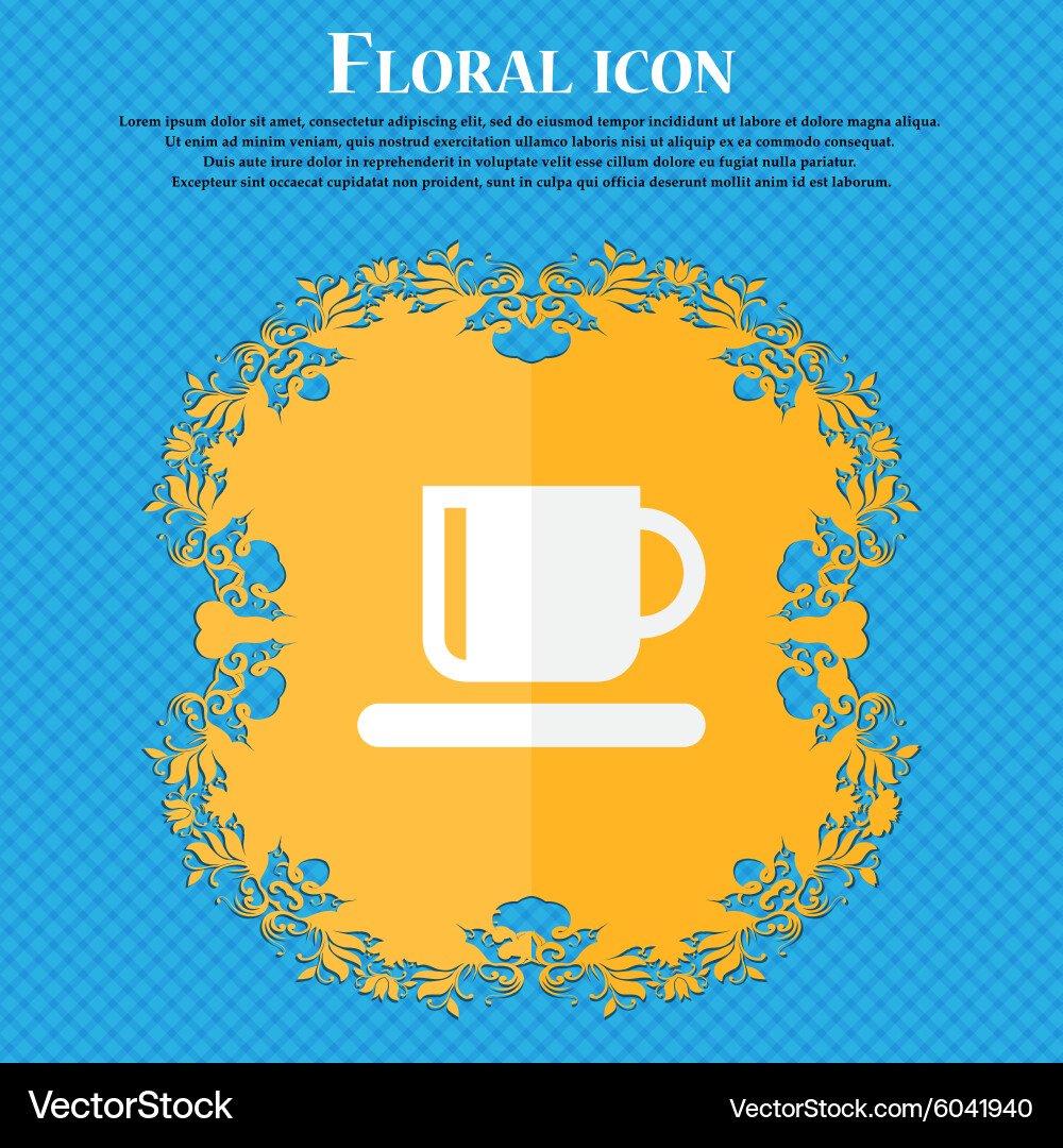 Coffee cup floral flat design on a blue abstract Vector Image