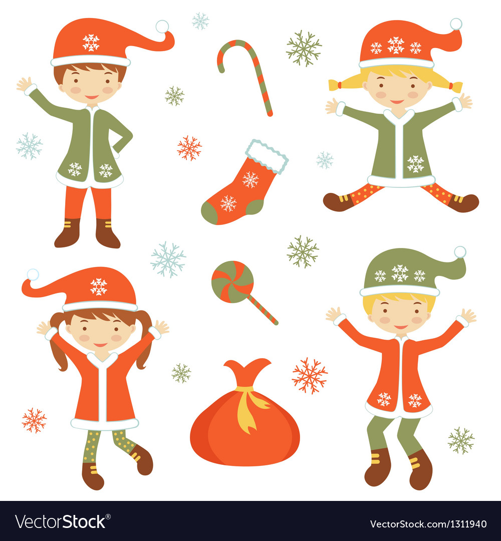 Cute santa helpers Royalty Free Vector Image - VectorStock
