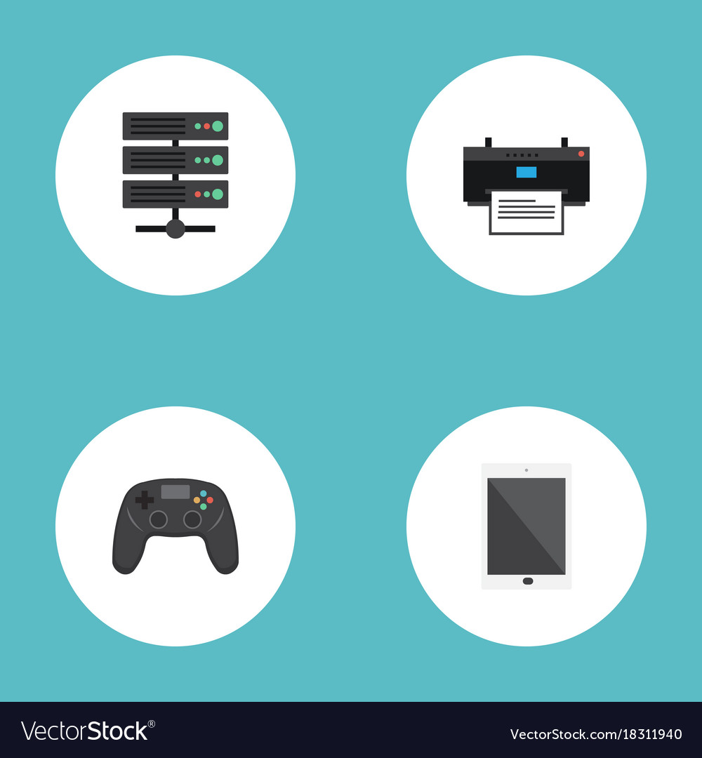 Flat icons printer datacenter controller Vector Image