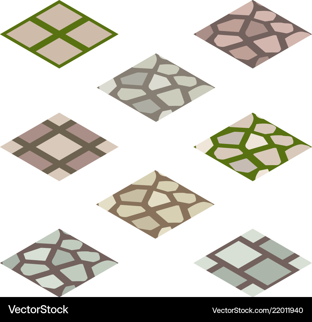 Garden or farm isometric tile set - walk paving Vector Image