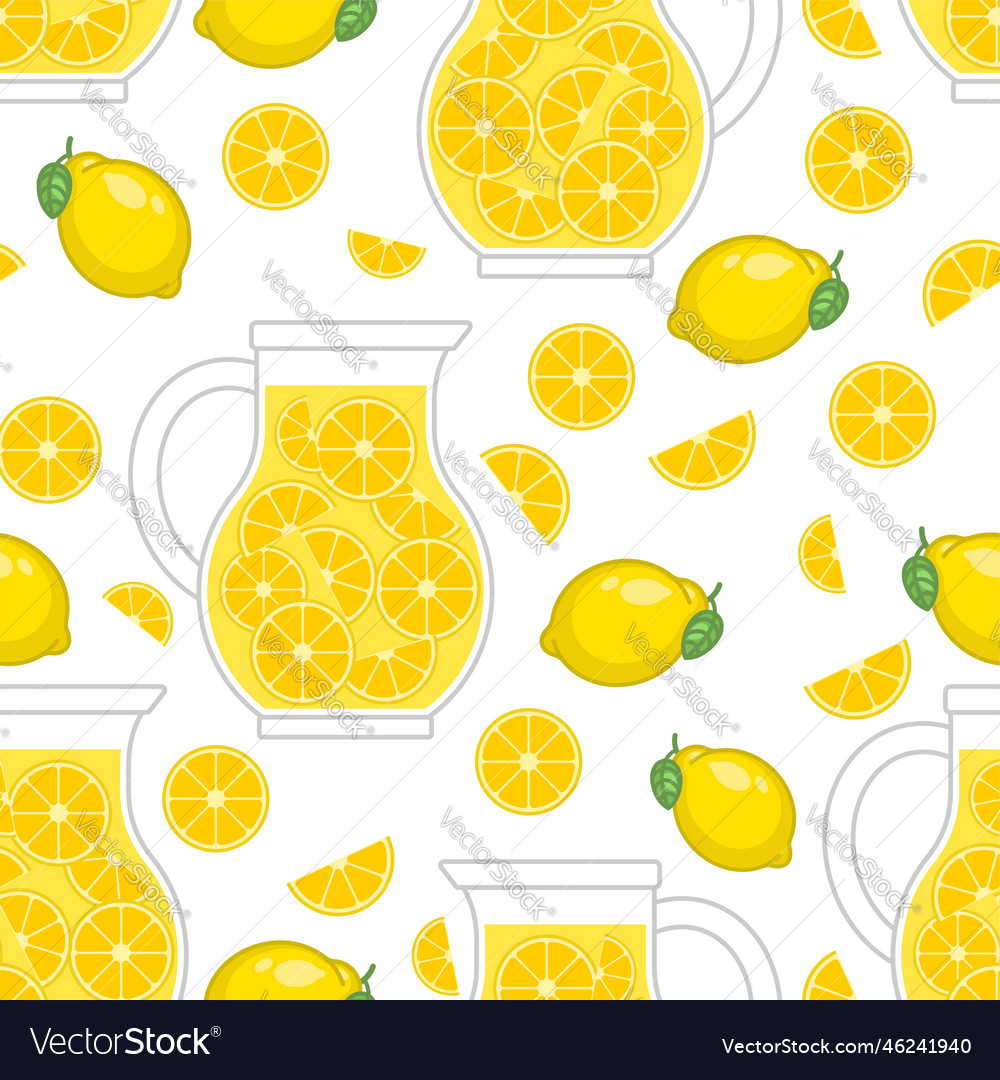 Lemonade in jug pattern seamless lemon background Vector Image