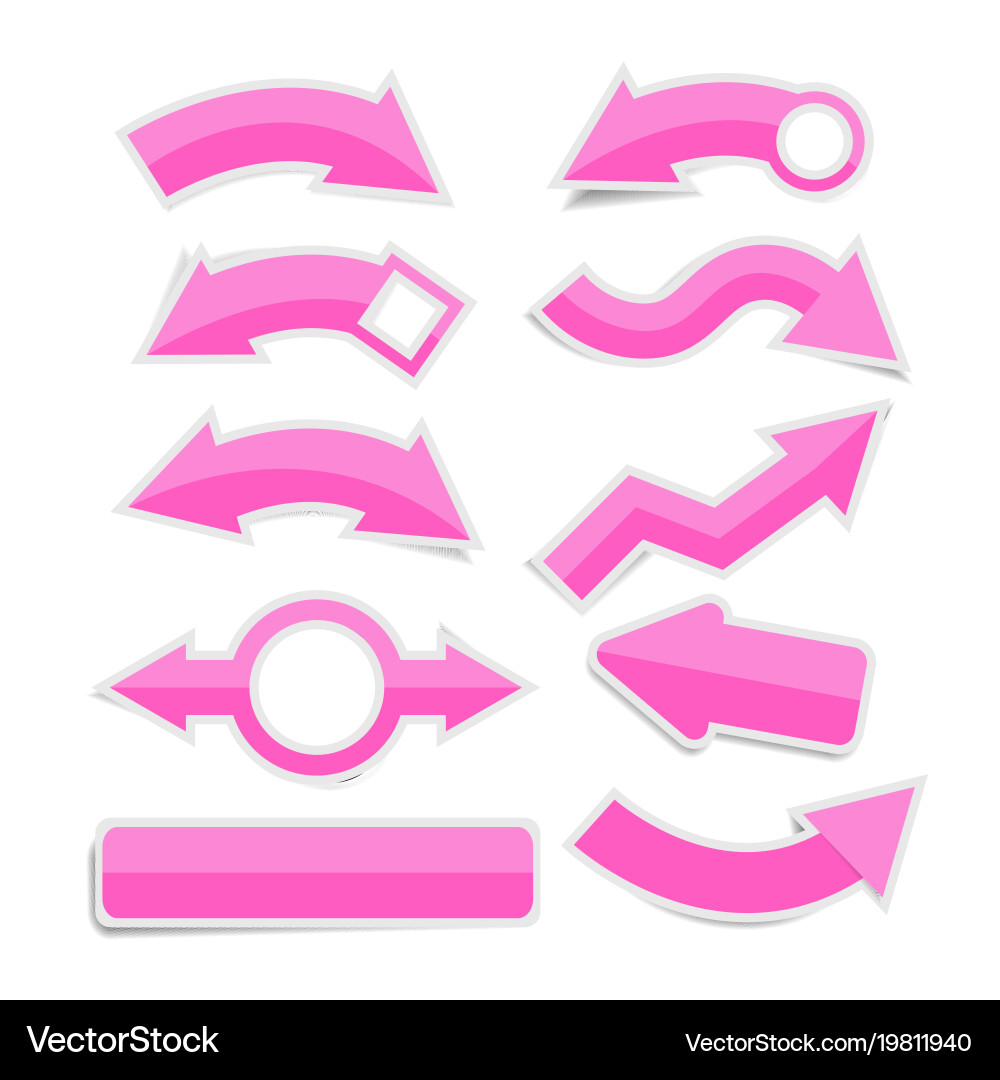 Pink paper arrow stickers with shadows Royalty Free Vector