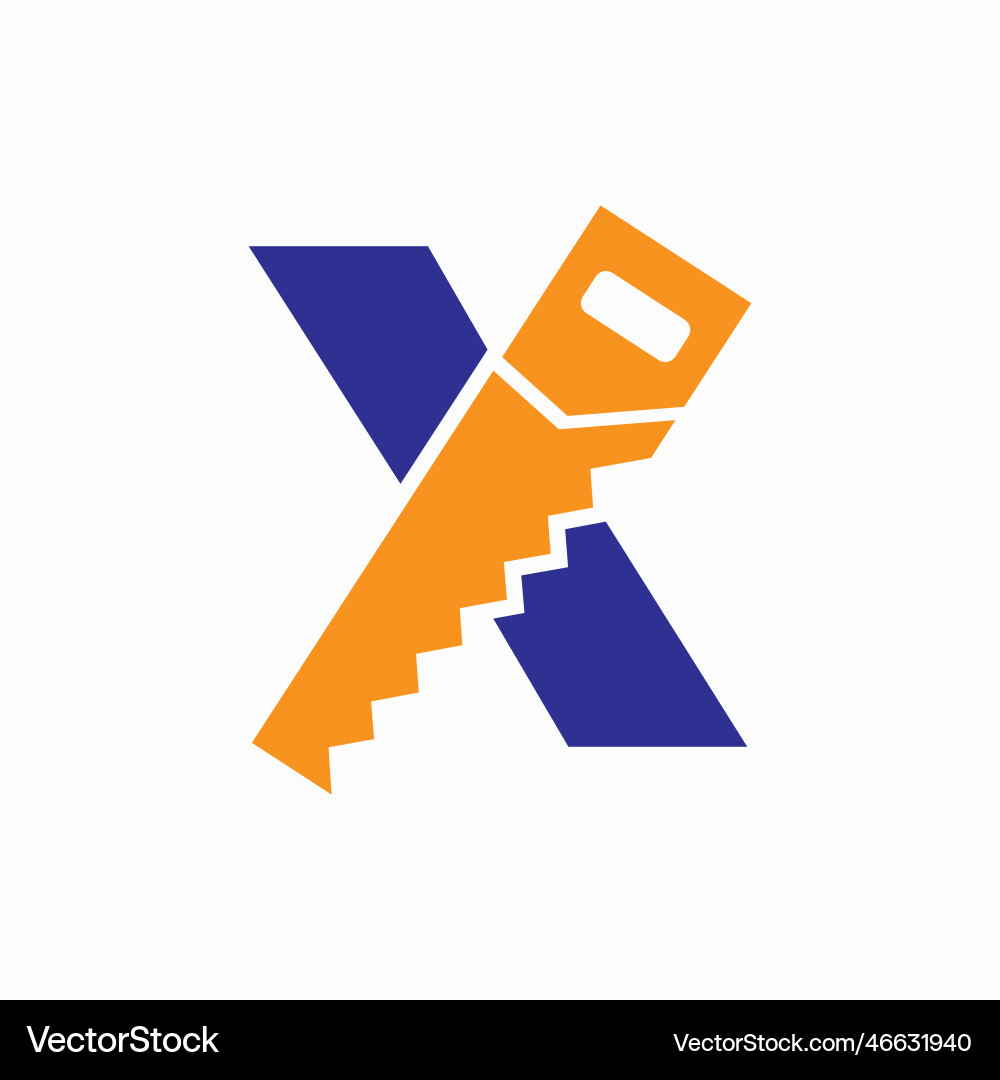 Saw logo design on x letter Royalty Free Vector Image
