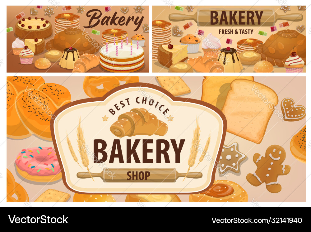 Sweet pastry bakery product banners Royalty Free Vector