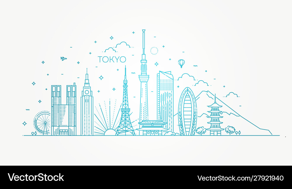 Tokyo vacation icons set Royalty Free Vector Image
