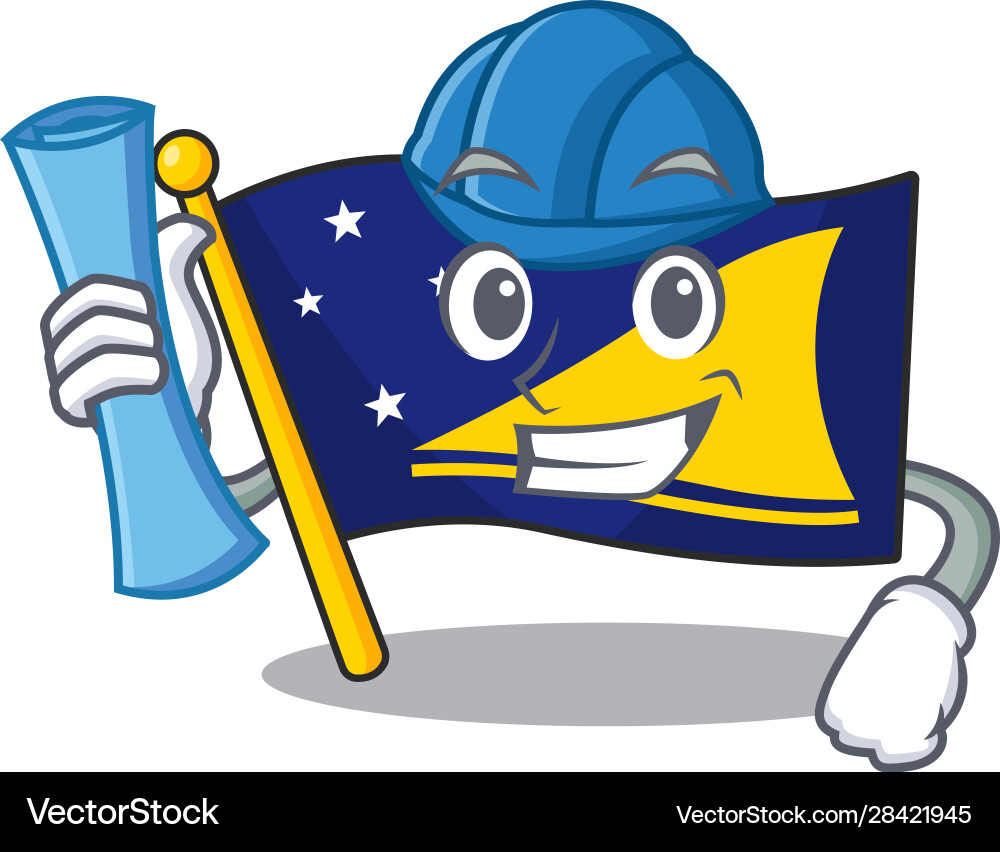 Cheerful architect flag tokelau scroll with blue Vector Image