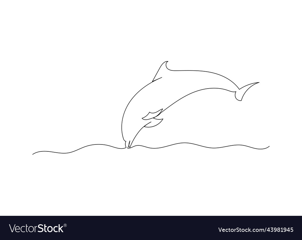 Continuous line drawing of dolphin with the ocean Vector Image