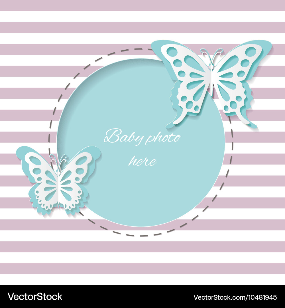 Cute round frame with paper cut butterflies Vector Image
